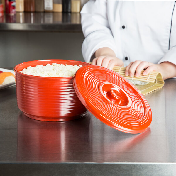 72 oz. Red Plastic Rice Container with Lid