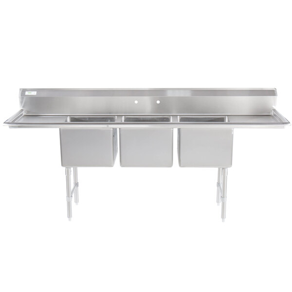 Regency 16 Gauge Stainless Steel Three Compartment Commercial Sink with ...