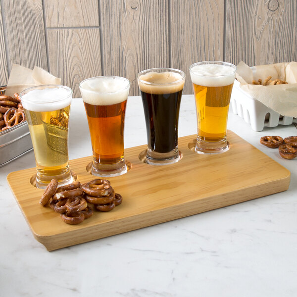 Acopa 13" x 7" Natural Finish 4-Well Beer Flight Sampler Board - 6/Case