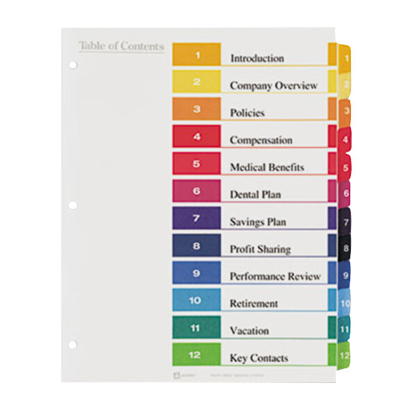 Avery 11196 Ready Index 12 Tab Multi Color Table Of Contents Divider 