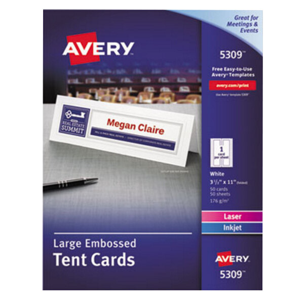 Avery 5309 3 1 2 X 11 White Large Embossed Tent Cards 50 Box