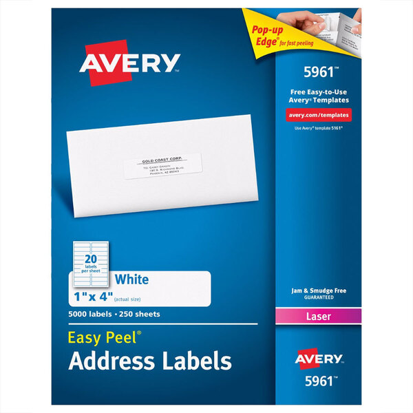 Avery 5961 1 X 4 Easy Peel White Mailing Address Labels 5000 Box