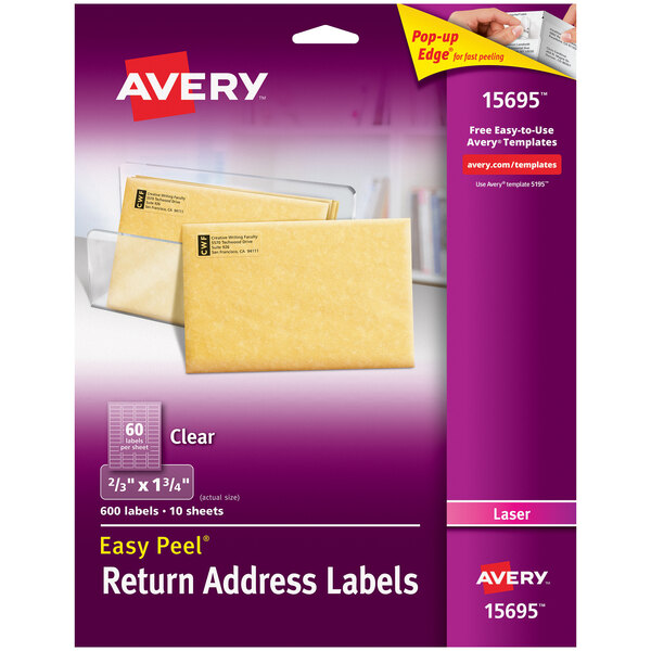 Avery 15695 Easy Peel 2 3 X 1 3 4 Clear Laser Printer Return Address 