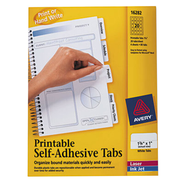 Avery 16282 1 3 4 White Printable Tabs With Repositionable Adhesive 