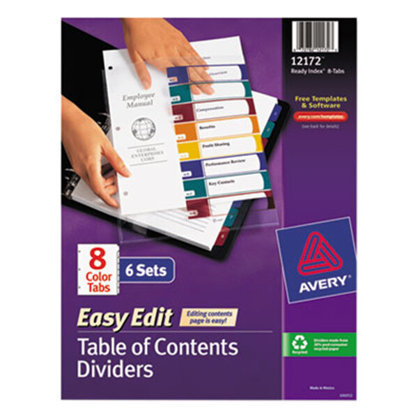 Avery 12172 Ready Index 8 Tab Multi Color Easy Edit Table Of Contents