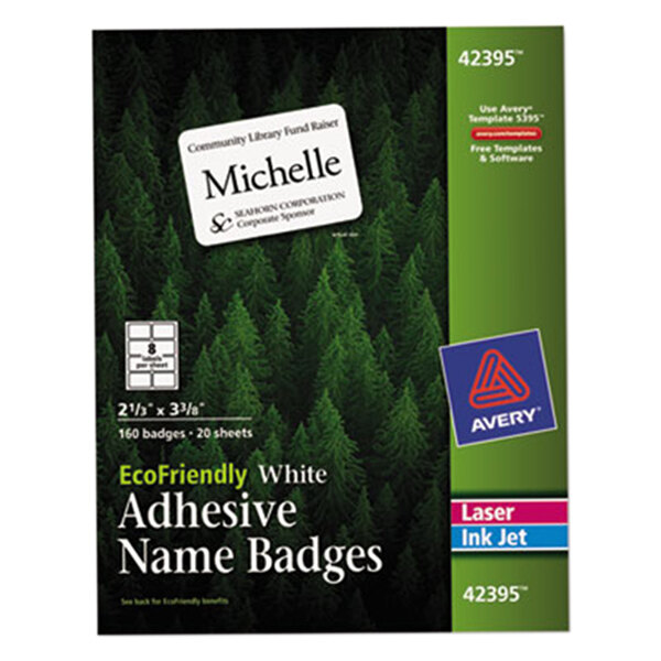 Avery 42395 2 1 3 X 3 3 8 Ecofriendly White Adhesive Name Badge 
