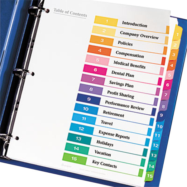 Avery 11197 Ready Index 15 Tab Multi Color Table Of Contents Divider Set 6 Pack