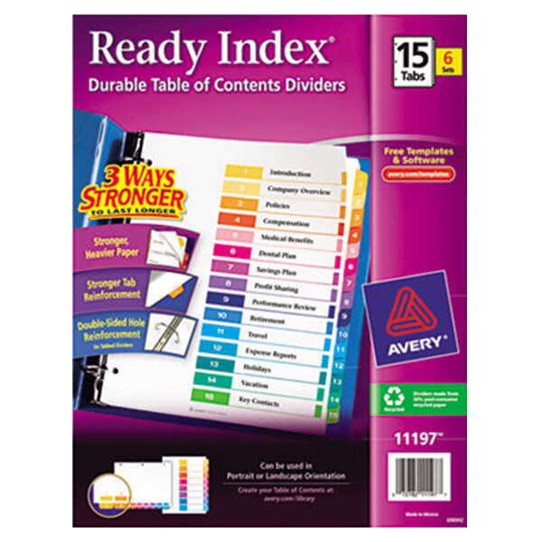 Avery 11197 Ready Index 15 Tab Multi Color Table Of Contents Divider 