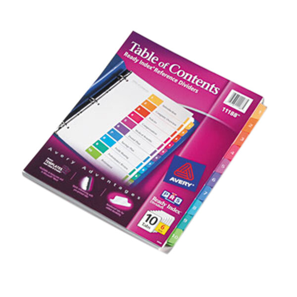 Avery 11188 Ready Index 10 Tab Multi Color Table Of Contents Divider Set 6 Pack