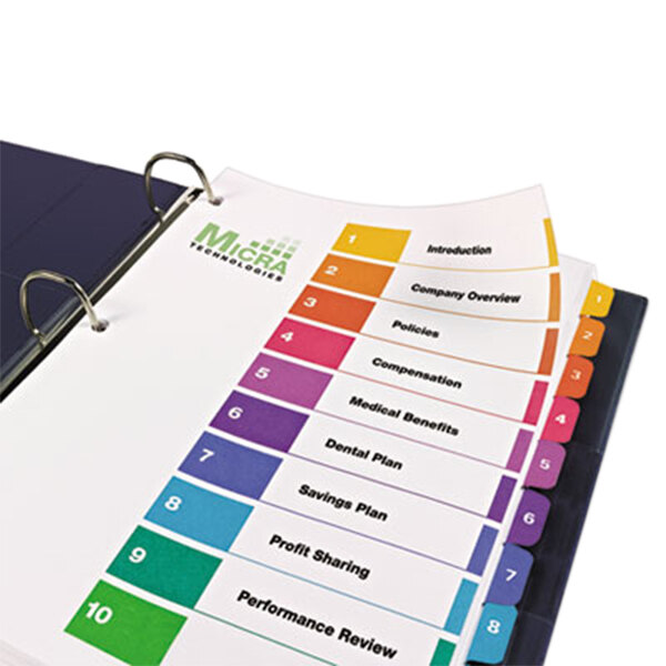 Avery 11188 Ready Index 10 Tab Multi Color Table Of Contents Divider Set 6 Pack