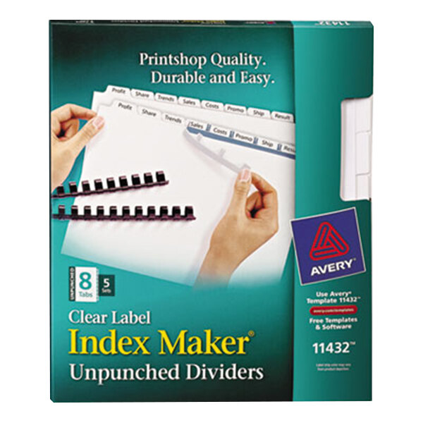 Avery 11432 Index Maker 8 Tab Unpunched Divider Set With Clear Label 
