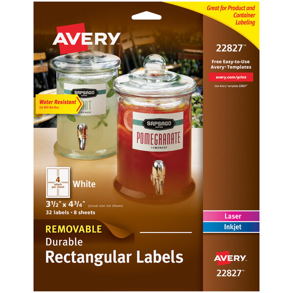 Avery 22827 3 1 2 X 4 3 4 White Rectangular Removable Labels 32 Pack