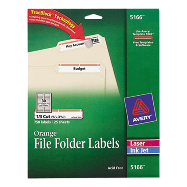 Avery 5166 TrueBlock 2 3 X 3 7 16 Orange File Folder Labels 750 Pack