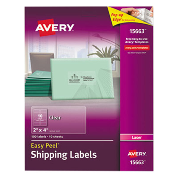 Avery 15663 Easy Peel 2 X 4 Clear Laser Printer Shipping Labels 100 