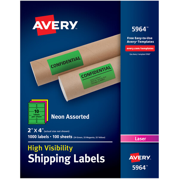 Avery 5964 2 X 4 Assorted Neon Shipping Labels 1000 Box
