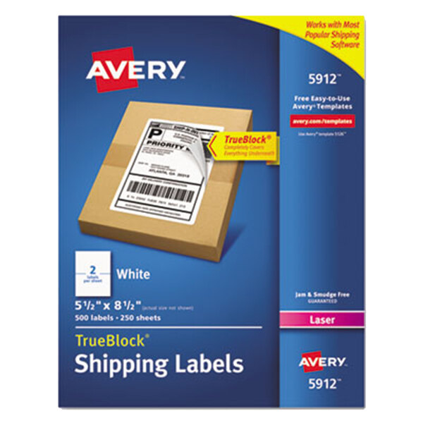 Avery 5912 TrueBlock 5 1/2" x 8 1/2" White Shipping Labels - 500/Box