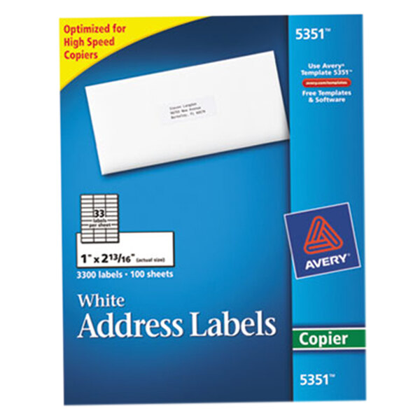 Avery 5351 1 X 2 13 16 White Copier Mailing Address Labels 3300 Box
