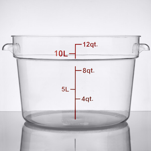 Choice 12 Qt. Clear Round Polycarbonate Food Storage Container with Red ...