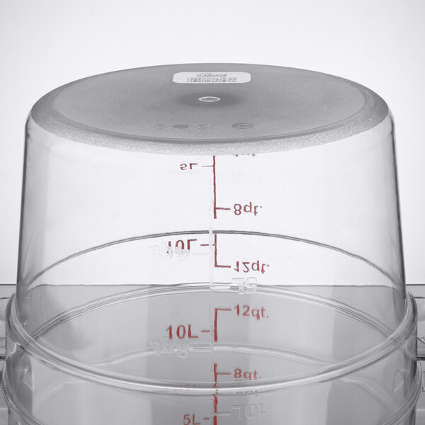 Choice 12 Qt. Clear Round Polycarbonate Food Storage Container with Red ...