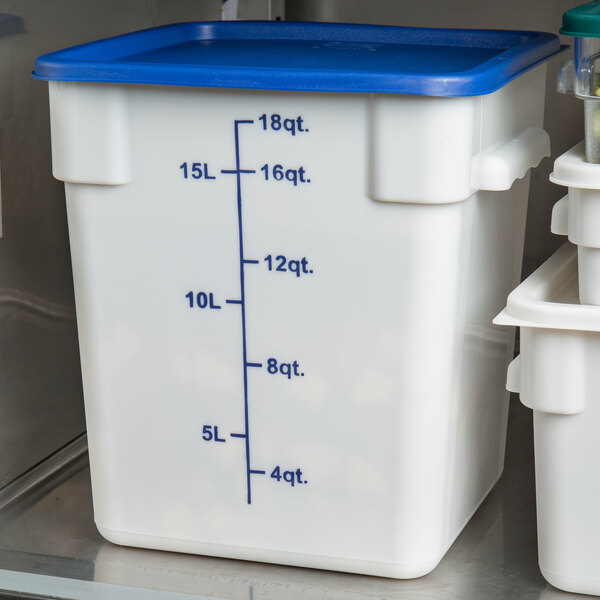 Choice 18 Qt. White Square Polypropylene Food Storage Container with ...