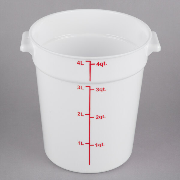 Choice 4 Qt. White Round Polypropylene Food Storage Container with Red ...