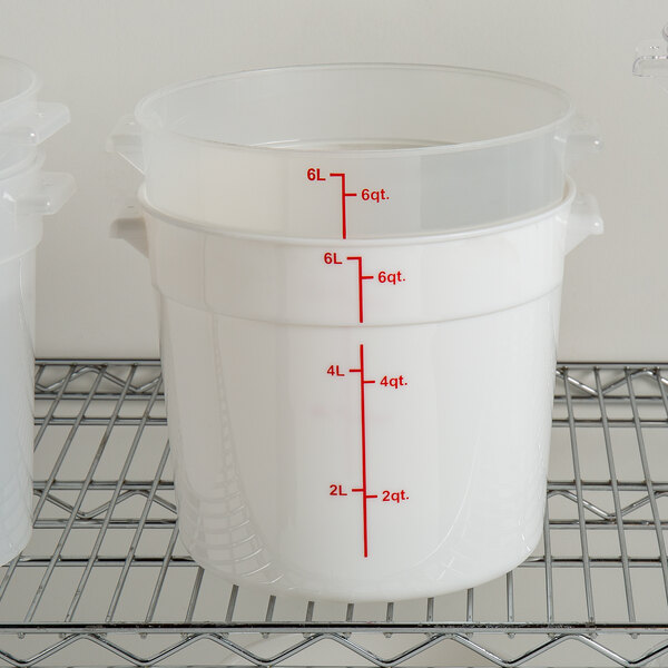 Choice 6 Qt. White Round Polypropylene Food Storage Container with Red ...