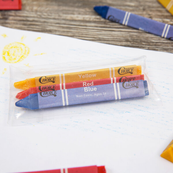Choice 3 Pack Triangular Kids' Restaurant Crayons in Cello Wrap - 500/Case
