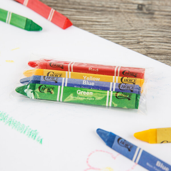 Choice 4 Pack Triangular Kids' Restaurant Crayons in Cello Wrap - 500/Case