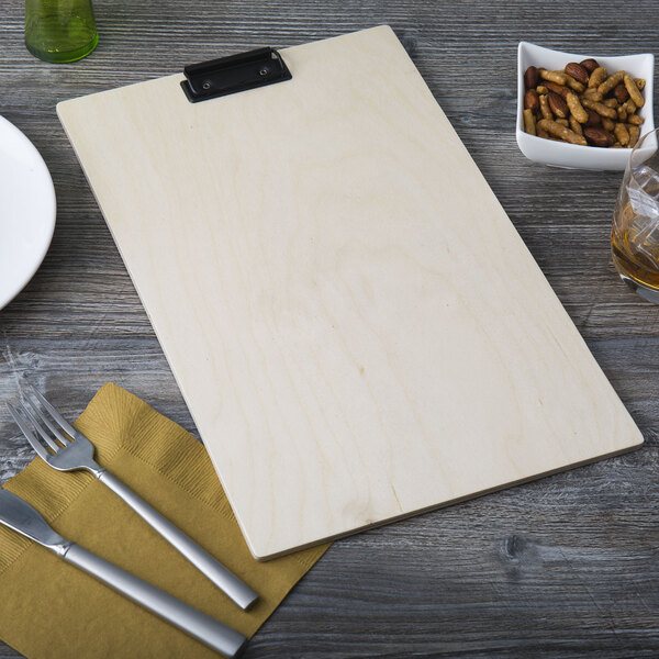 Menu Solutions WDCLIP-D Natural 8 1/2" x 14" Customizable Wood Menu ...