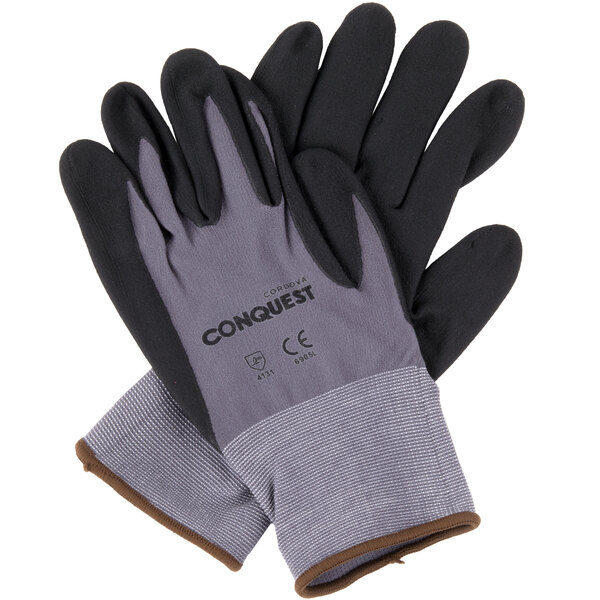 Conquest Gray Nylon / Spandex Gloves with Black Foam Nitrile ...