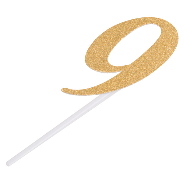 Creative Converting 324551 Gold Glitter "9" Cake Topper