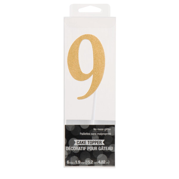Creative Converting 324551 Gold Glitter "9" Cake Topper