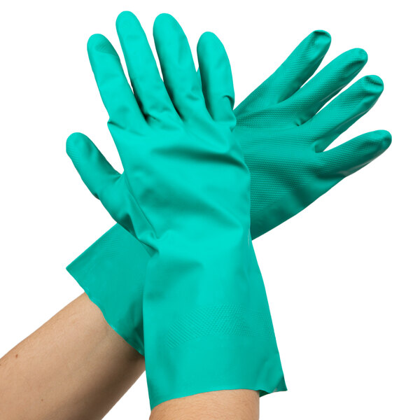 Premium 11-Mil Green Embossed Unsupported Nitrile Gloves - Medium ...