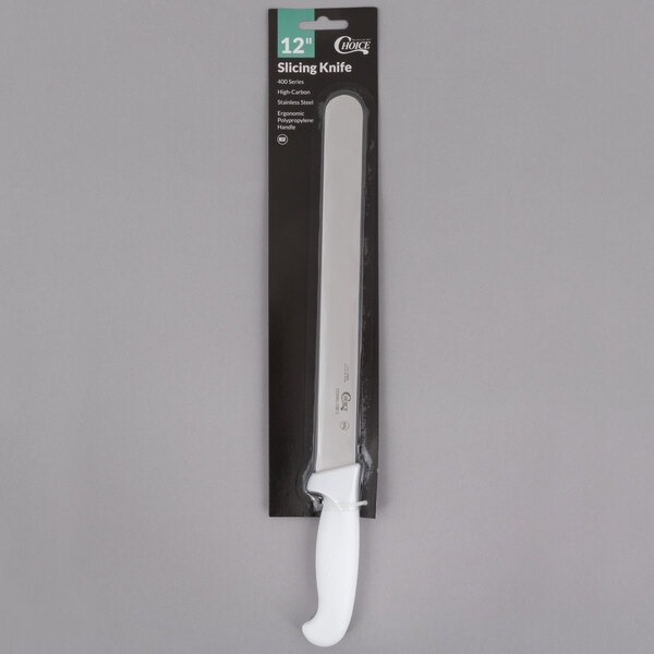 Choice 12" White Straight Edge Slicing Knife