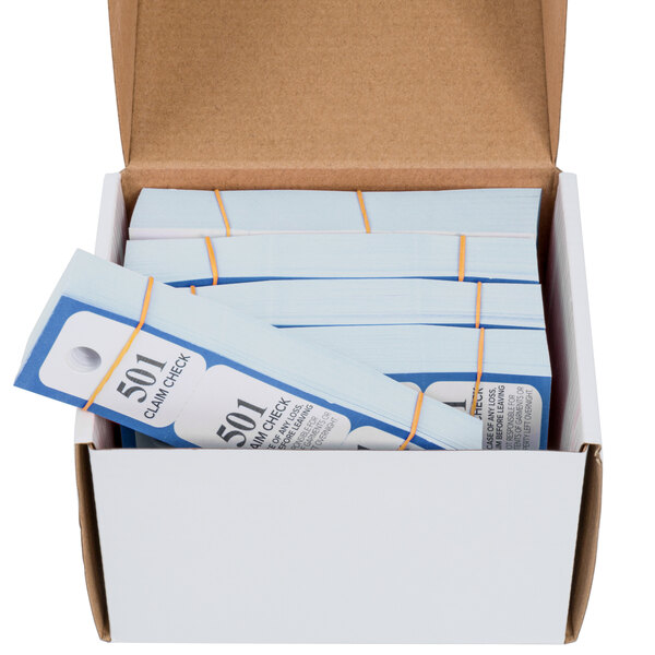 Choice Blue 3 Part Paper Coat Room Check Tickets - 1000/Box