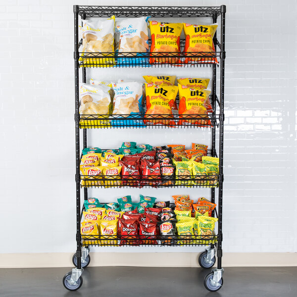 Regency Black Epoxy 5-Shelf Angled Mobile Merchandising Rack - 18" x 36 ...