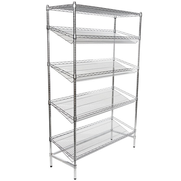Regency Chrome 5-Shelf Angled Stationary Merchandising Rack - 18" x 48 ...
