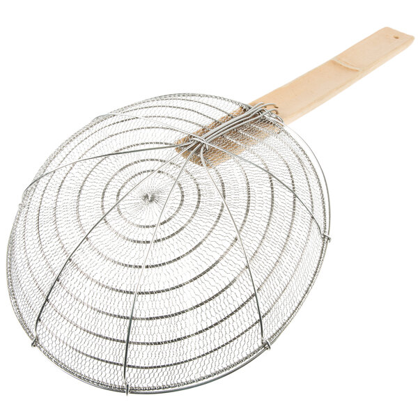 Town 42512 12" Fine Mesh Stainless Steel Round Skimmer with Bamboo Handle
