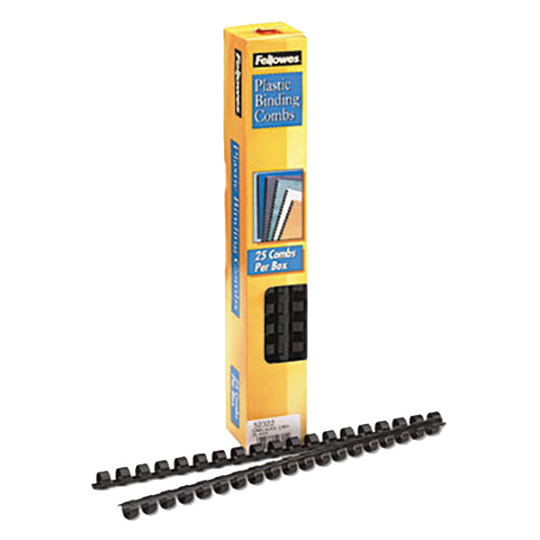 Fellowes 52322 3/8" Diameter Black Plastic 55-Sheet Binding Comb - 25/Pack