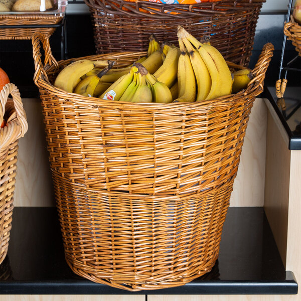 Natural Round Wicker Display Basket with Handles Natural Round Wicker Display Basket with Handles