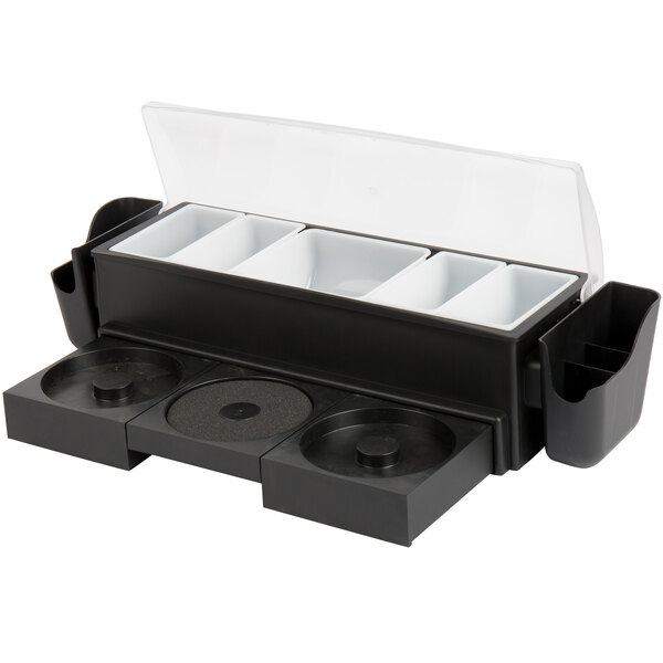 Tablecraft BCD1400 5-Compartment Condiment Bar with 5 Glass Rimming Trays