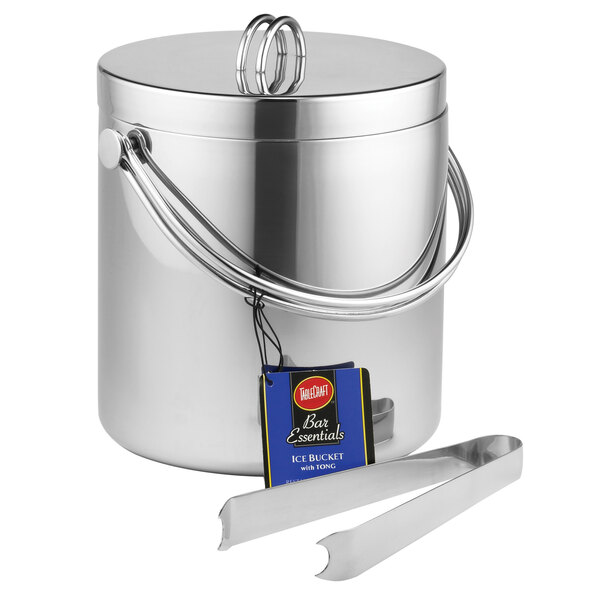 Tablecraft H303 3.75 Qt. Double Walled Stainless Steel Ice Bucket with ...