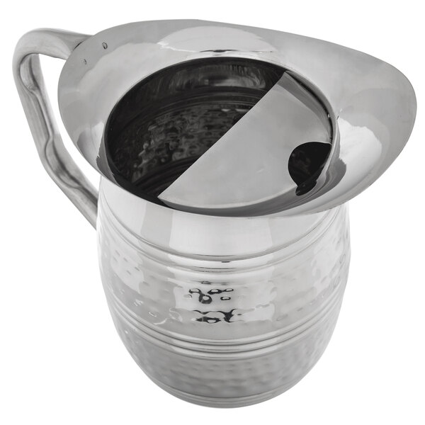 Acopa 64 oz. Hammered Stainless Steel Bell Pitcher with Ice Guard