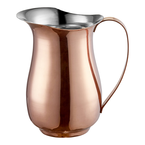 Acopa 64 oz. Satin Copper Stainless Steel Slender Bell Pitcher with Ice ...