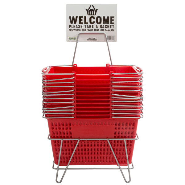 Regency Red 18 3/4" x 11 1/2" Plastic Grocery Market Shopping Baskets ...