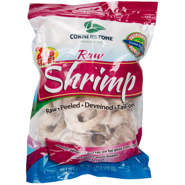 2 Lb Bag 16 20 Count Iqf Peeled And Deveined Tail On Raw Shrimp