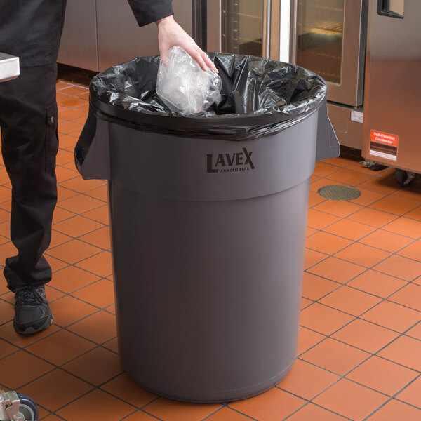 Lavex Janitorial 44 Gallon Gray Round Commercial Trash Can