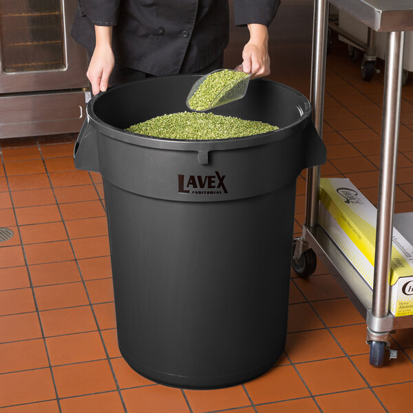 Lavex Janitorial 32 Gallon Black Round Commercial Trash Can