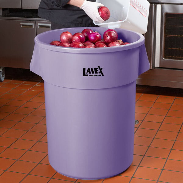 Lavex Janitorial 55 Gallon Purple Round Commercial Trash Can