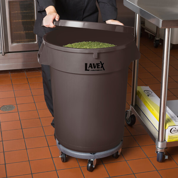 Lavex Janitorial 32 Gallon Brown Round Commercial Trash Can with Lid ...